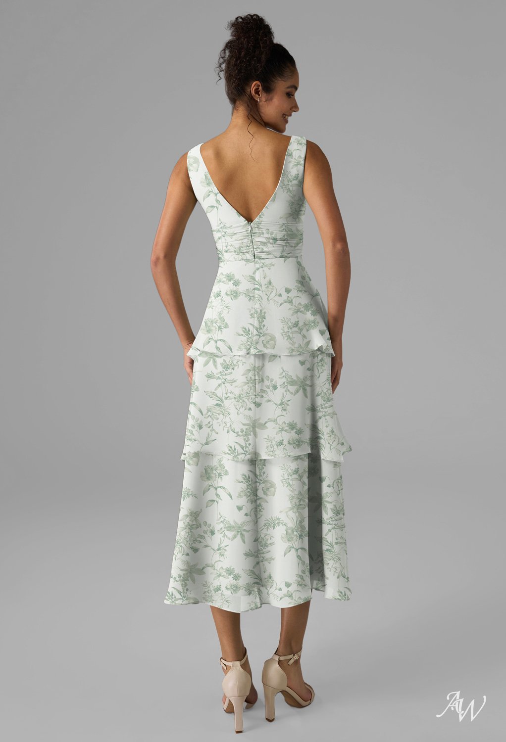 AW Elissa Dress, Chiffon Tea Length V-Neck Bridesmaid Dresses | AW.Bridal