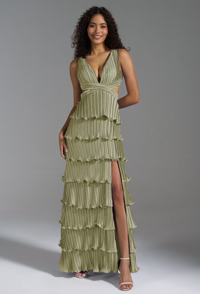 AW Dey Dress, Hunter Green Crystal Satin Satin Charmeuse Floor Length ...