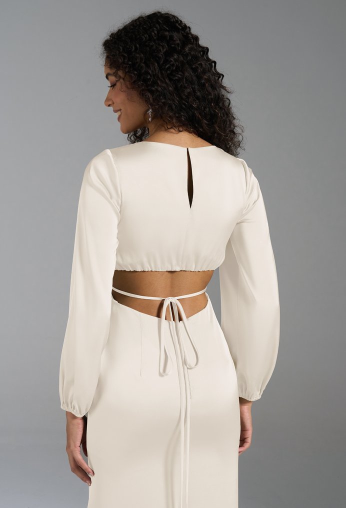 AW Robbie Dress, White Crystal Satin Satin Charmeuse Tea Length V-Neck ...