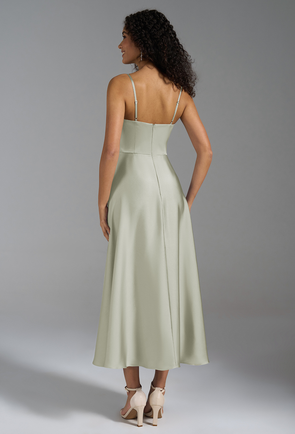 AW Willow Dress, Tangerine Crystal Satin Satin Charmeuse Floor Length V ...