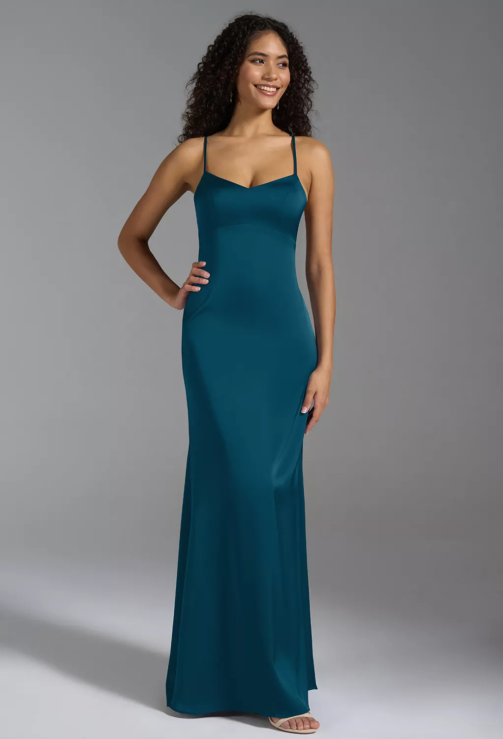 AW Furst Dress, Sage Green Crystal Satin Satin Charmeuse Floor Length V ...