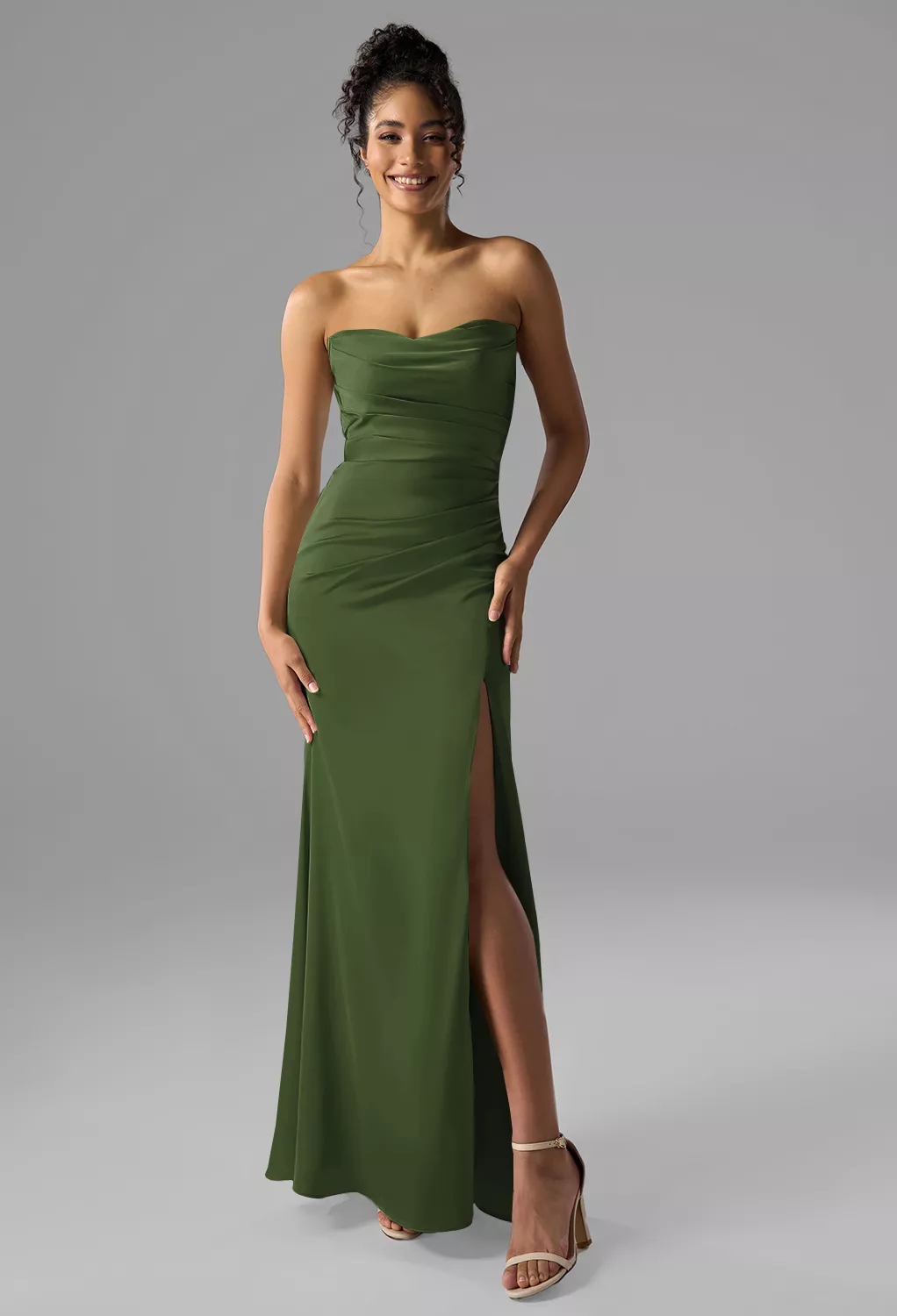 AW Asa Dress, Sage Green Crystal Satin Satin Charmeuse Tea Length ...