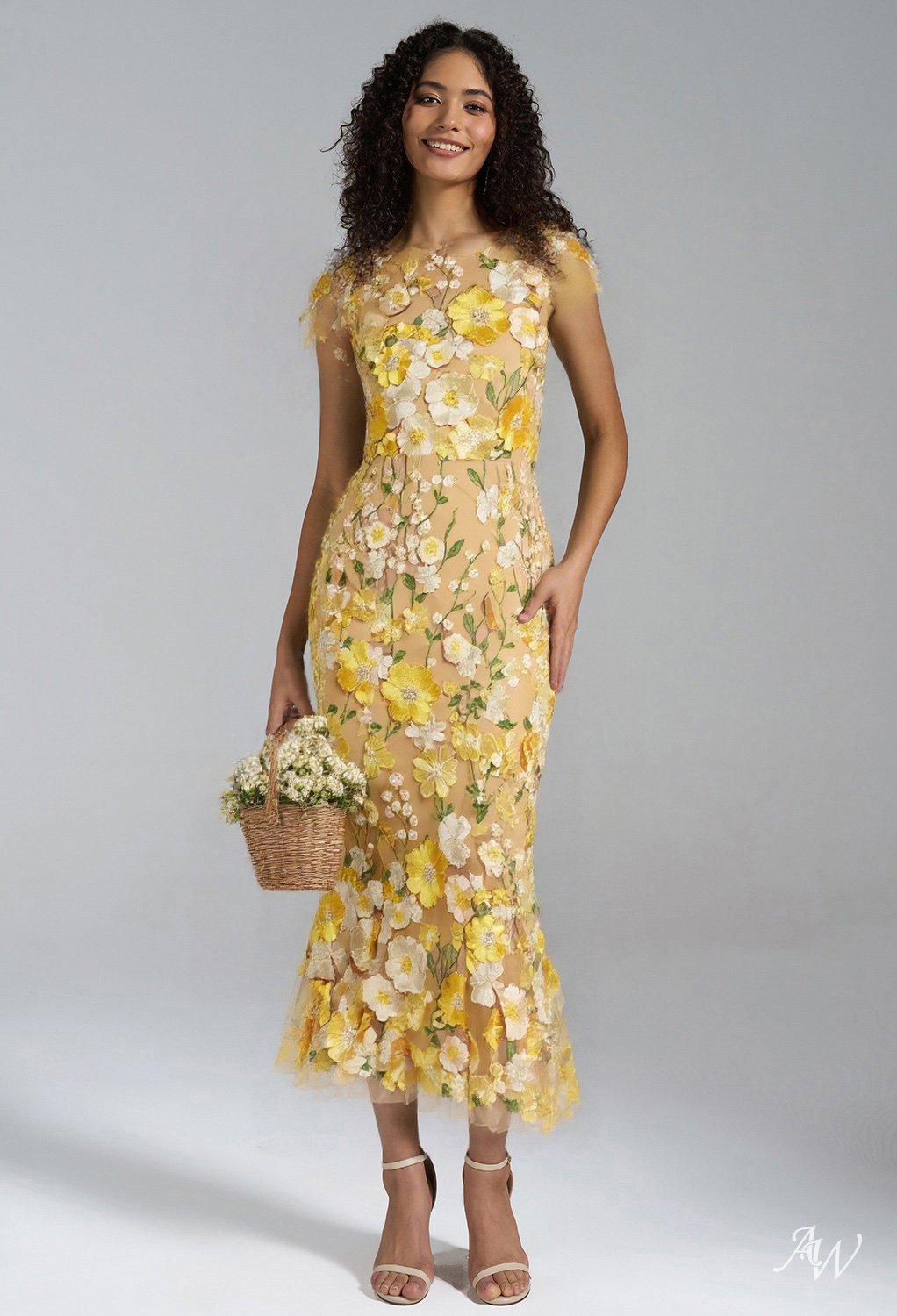AW Riley Dress, Blazing Yellow Tulle Tea Length Bateau Neckline Wedding ...