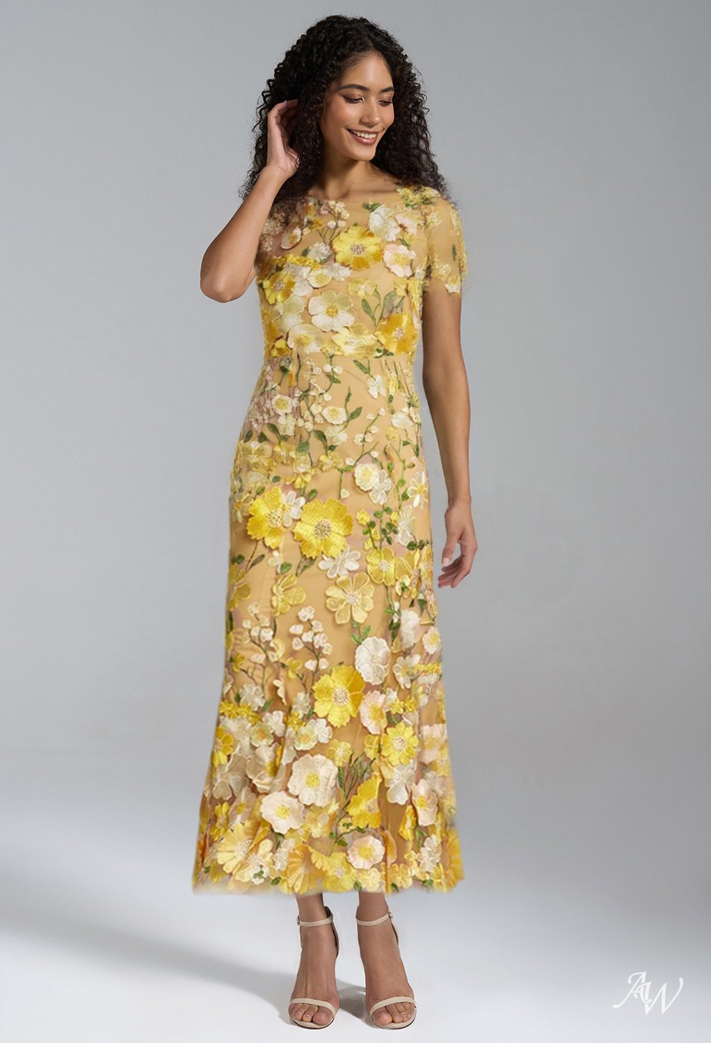 AW Riley Dress, Blazing Yellow Tulle Tea Length Bateau Neckline Wedding ...