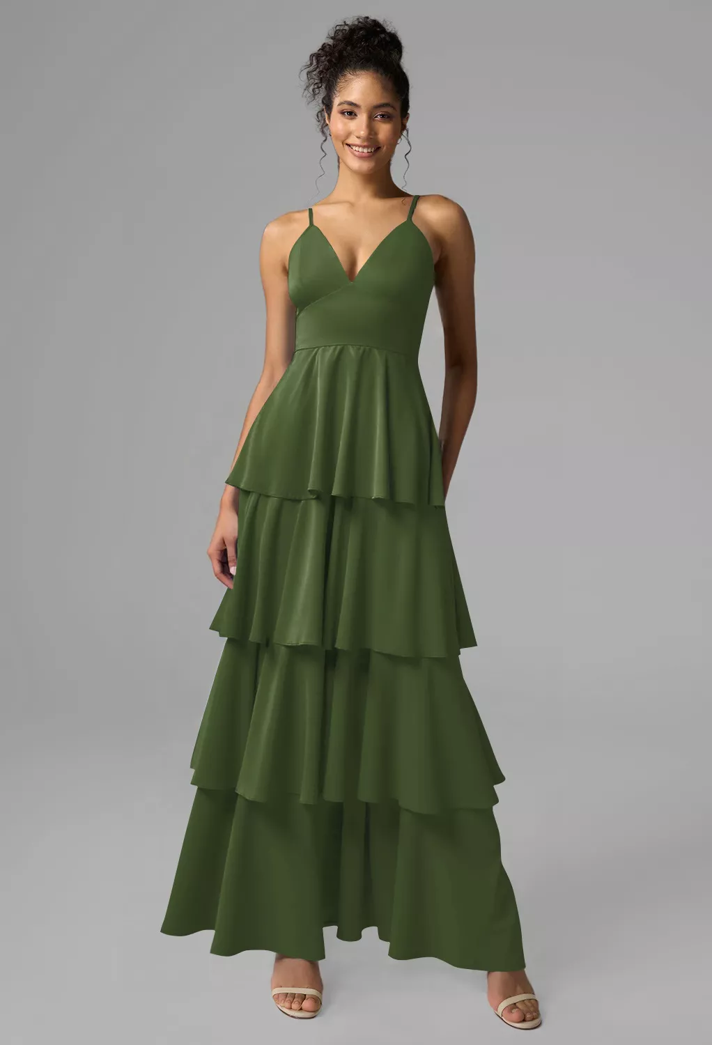 AW Asa Dress, Sage Green Crystal Satin Satin Charmeuse Tea Length ...