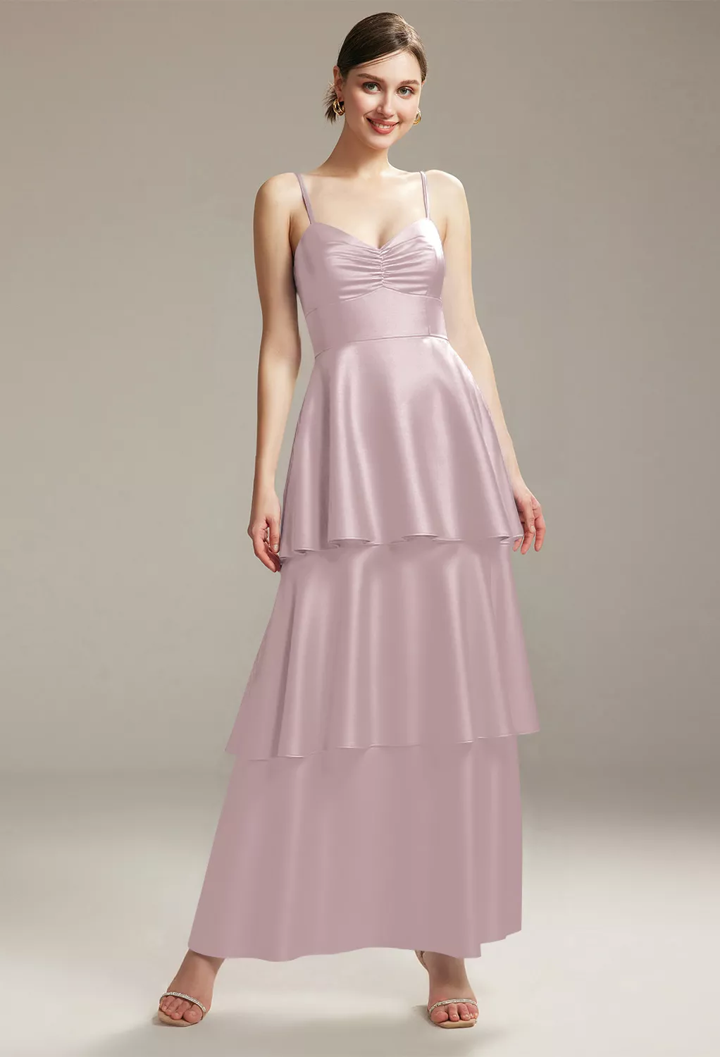 AW Energico Dress, Light Gold Crystal Satin Satin Charmeuse Floor ...