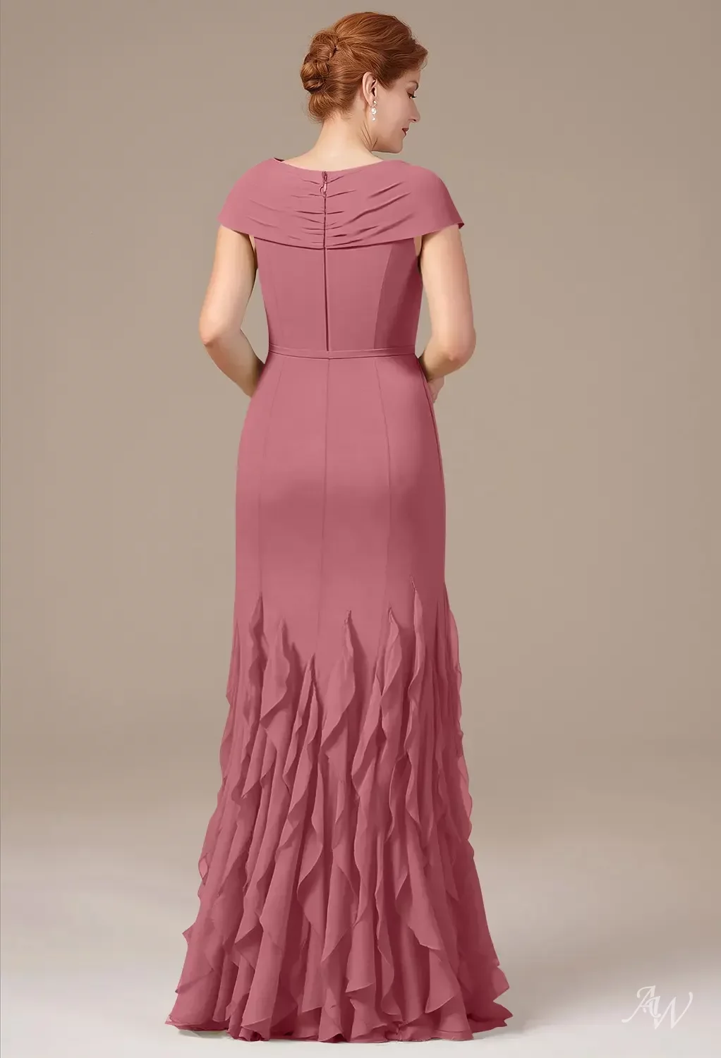 AW Ela Dress, Pearl Pink Chiffon Floor Length V-Neck Mother of the ...