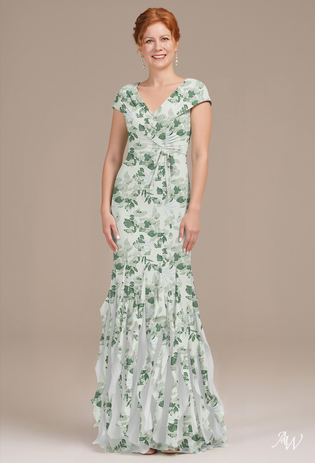 AW Ela Dress, Pearl Pink Chiffon Floor Length V-Neck Mother of the ...