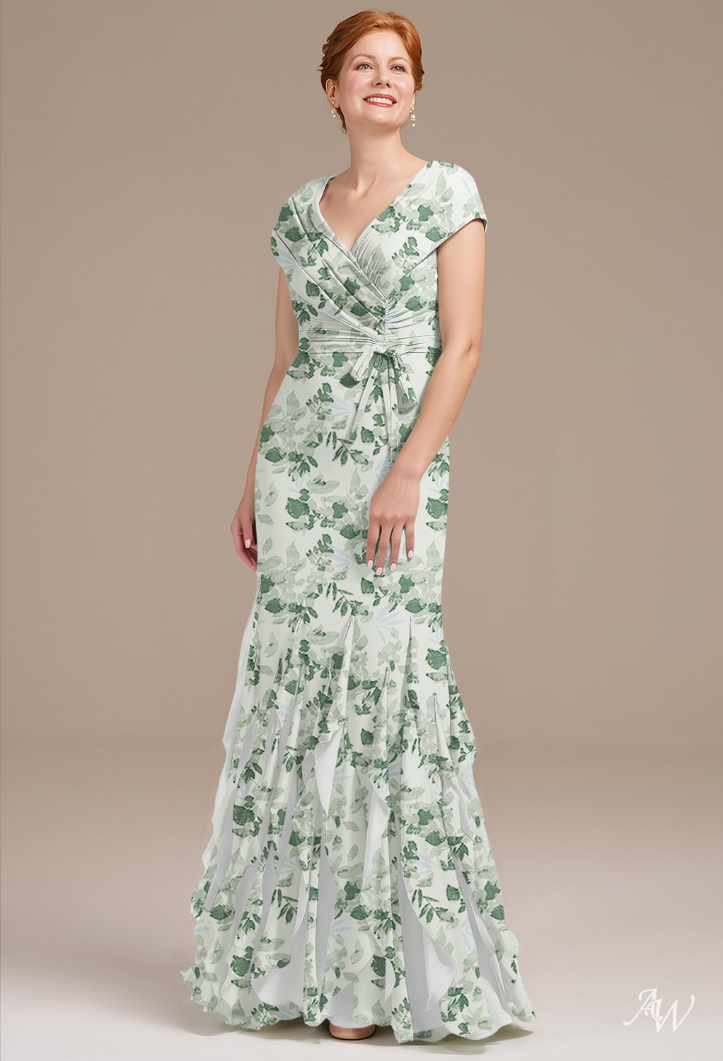 AW Ela Dress, Pearl Pink Chiffon Floor Length V-Neck Mother of the ...