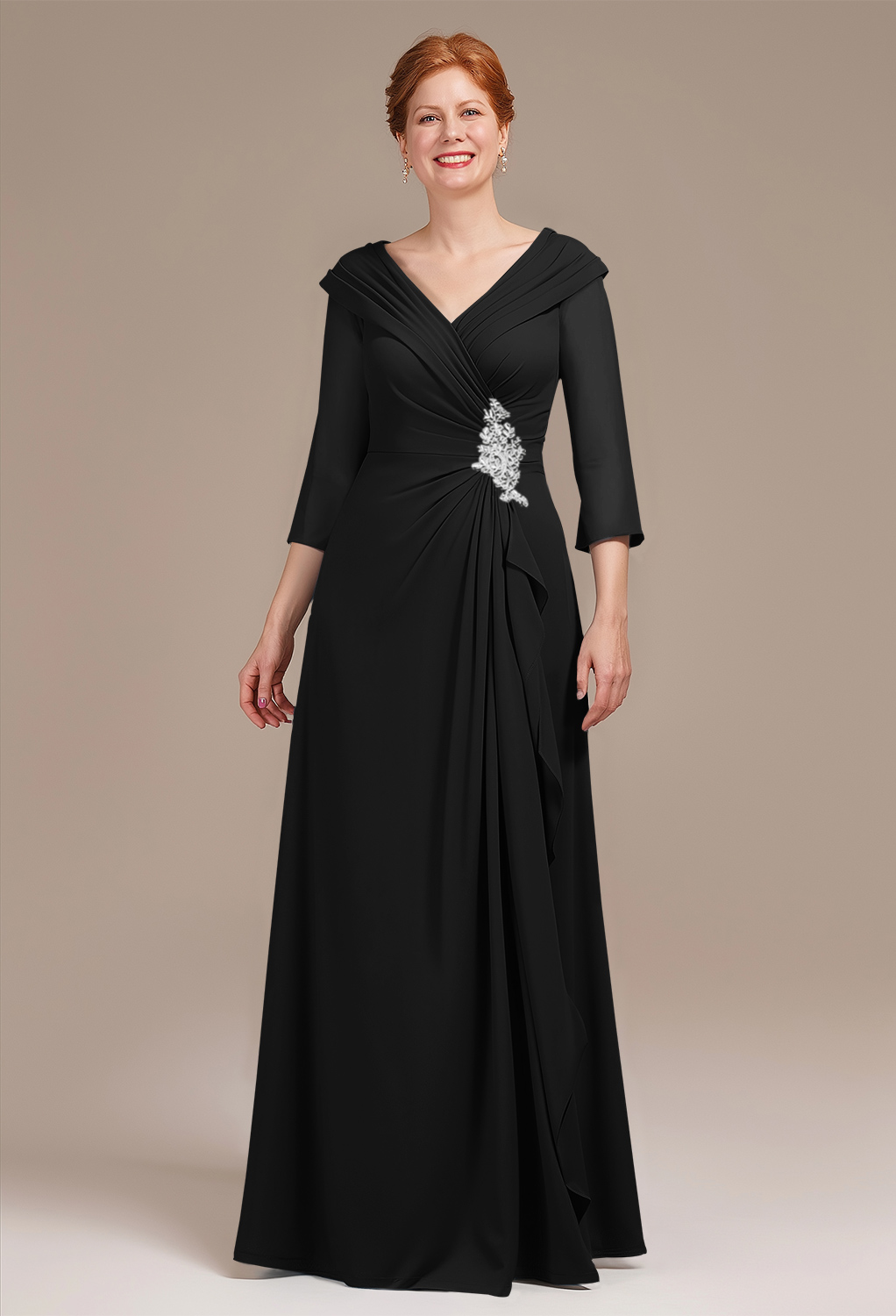 AW Eloise Dress, Biscotti Chiffon Floor Length Bateau Neckline Mother ...